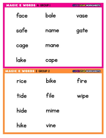 Magic e Words - Superstar Worksheets