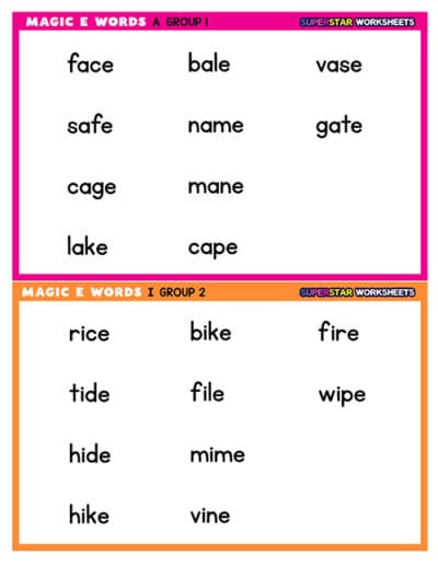Magic e Words - Superstar Worksheets