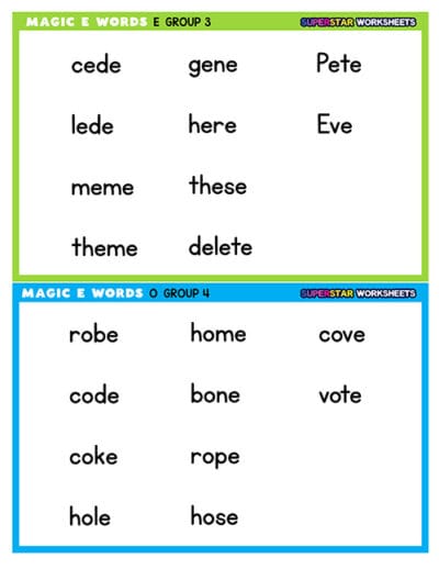 Magic e Words - Superstar Worksheets