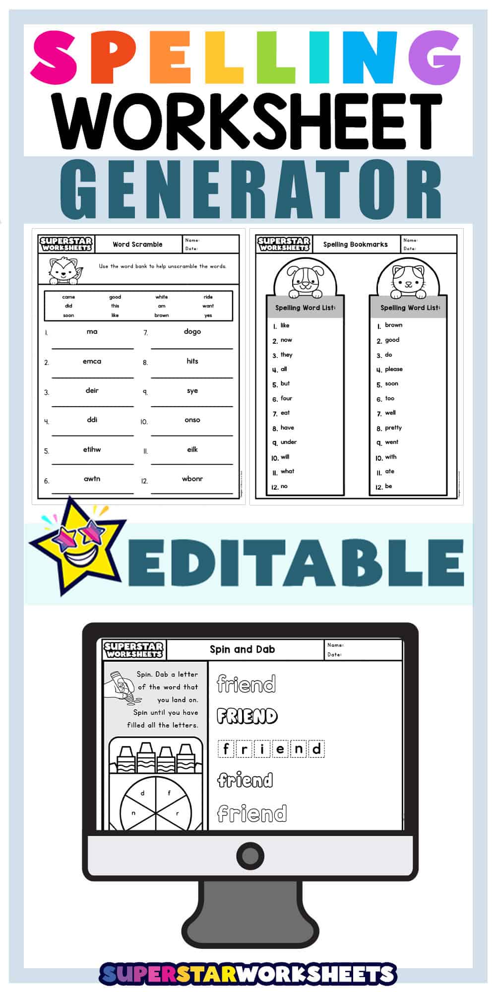 Spelling Worksheet Generator - Superstar Worksheets