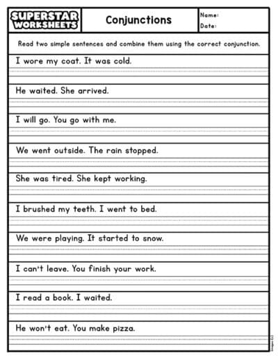 Conjunctions Worksheets - Superstar Worksheets