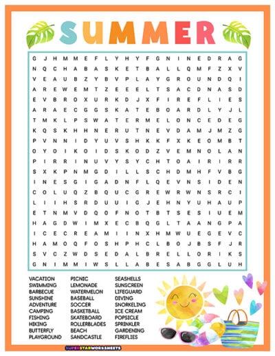 Summer Word Search - Superstar Worksheets