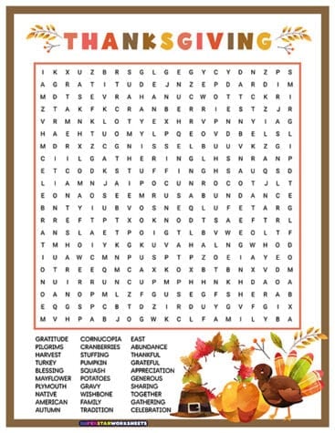 Thanksgiving Word Search - Superstar Worksheets