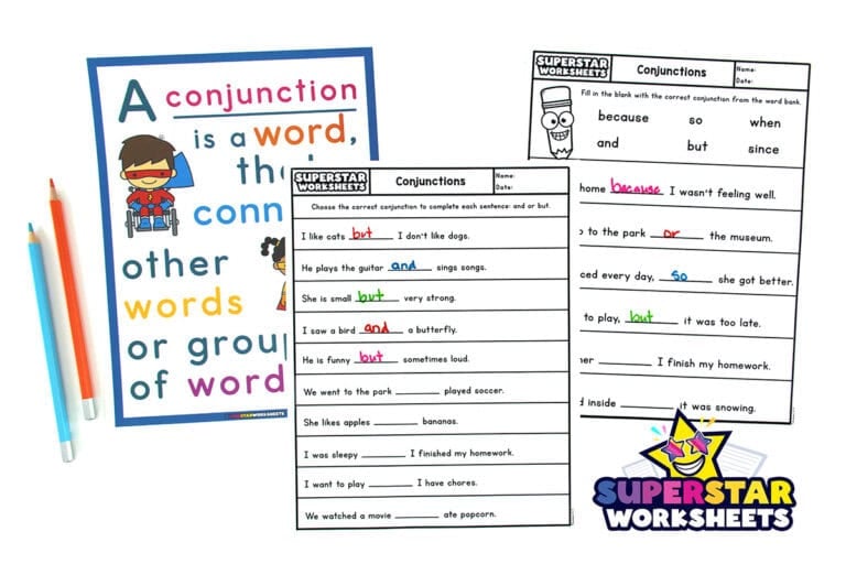 Conjunctions Worksheets - Superstar Worksheets