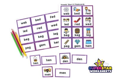 Short E Words - Superstar Worksheets