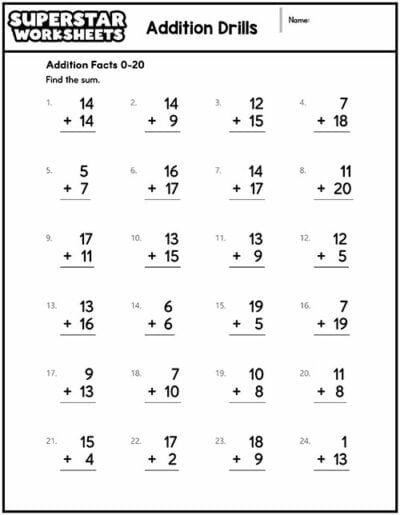 Math Drills - Superstar Worksheets