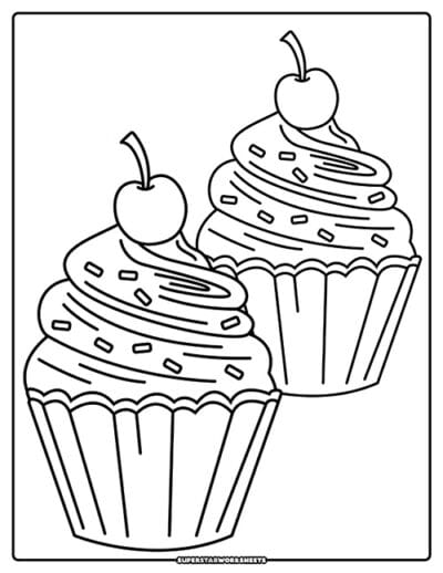 Cupcake Coloring Pages (Free Printables) - Superstar Worksheets
