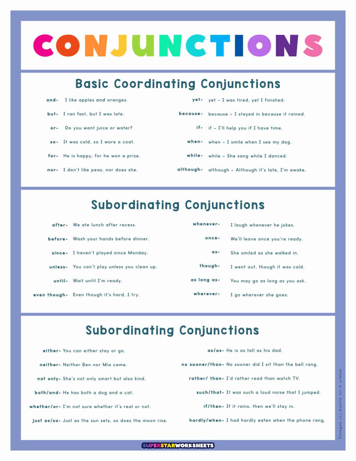Conjunctions Worksheets - Superstar Worksheets