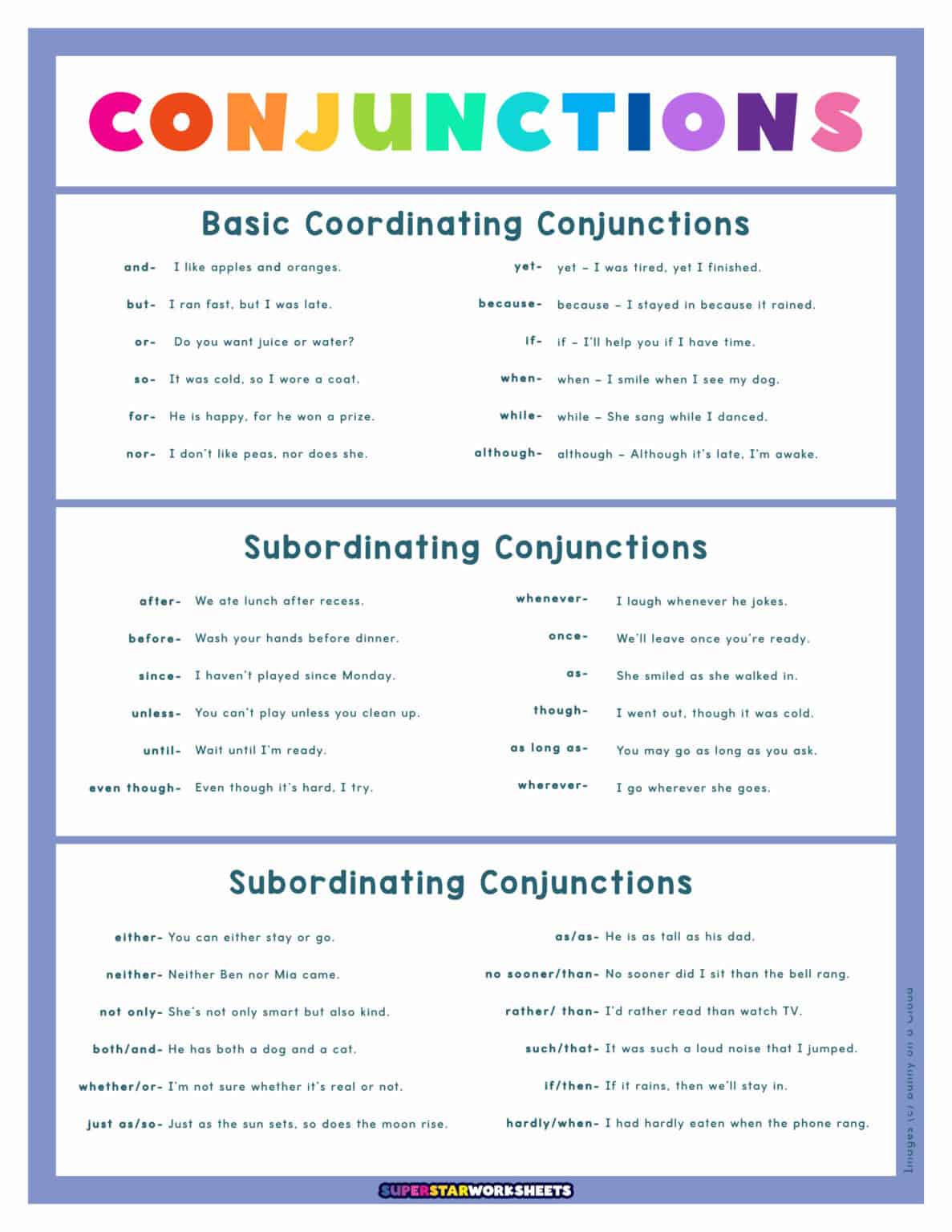 Conjunctions Worksheets - Superstar Worksheets