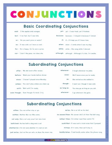 Conjunctions Worksheets - Superstar Worksheets