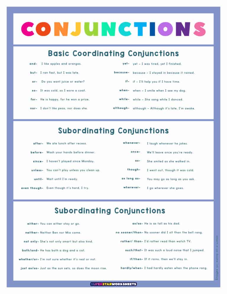 Conjunctions Worksheets - Superstar Worksheets