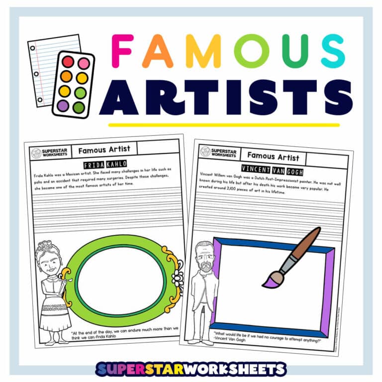 Famous Artist Worksheets (Free Printables) - Superstar Worksheets