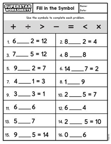 Math Symbols Charts - Superstar Worksheets