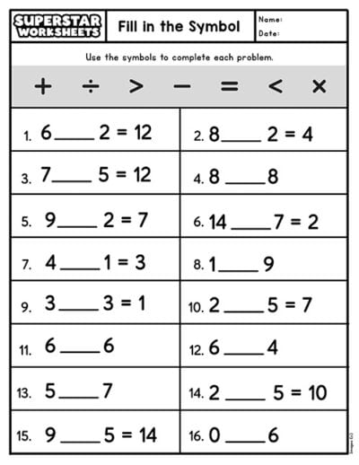 Math Symbols Charts - Superstar Worksheets