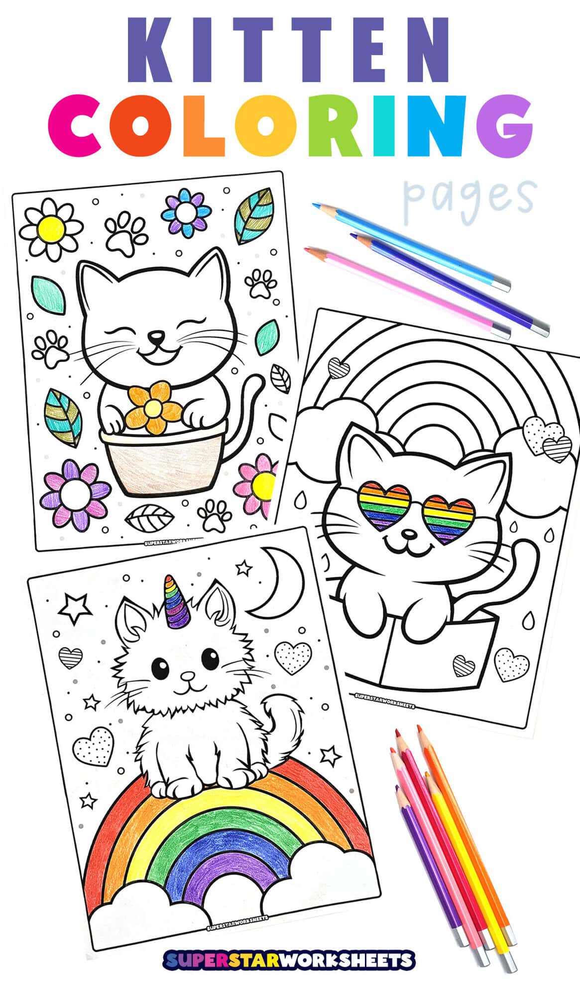 Kitten Coloring Pages (Free Printables) - Superstar Worksheets