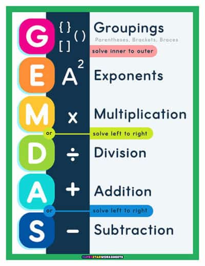 Order of Operations - Superstar Worksheets