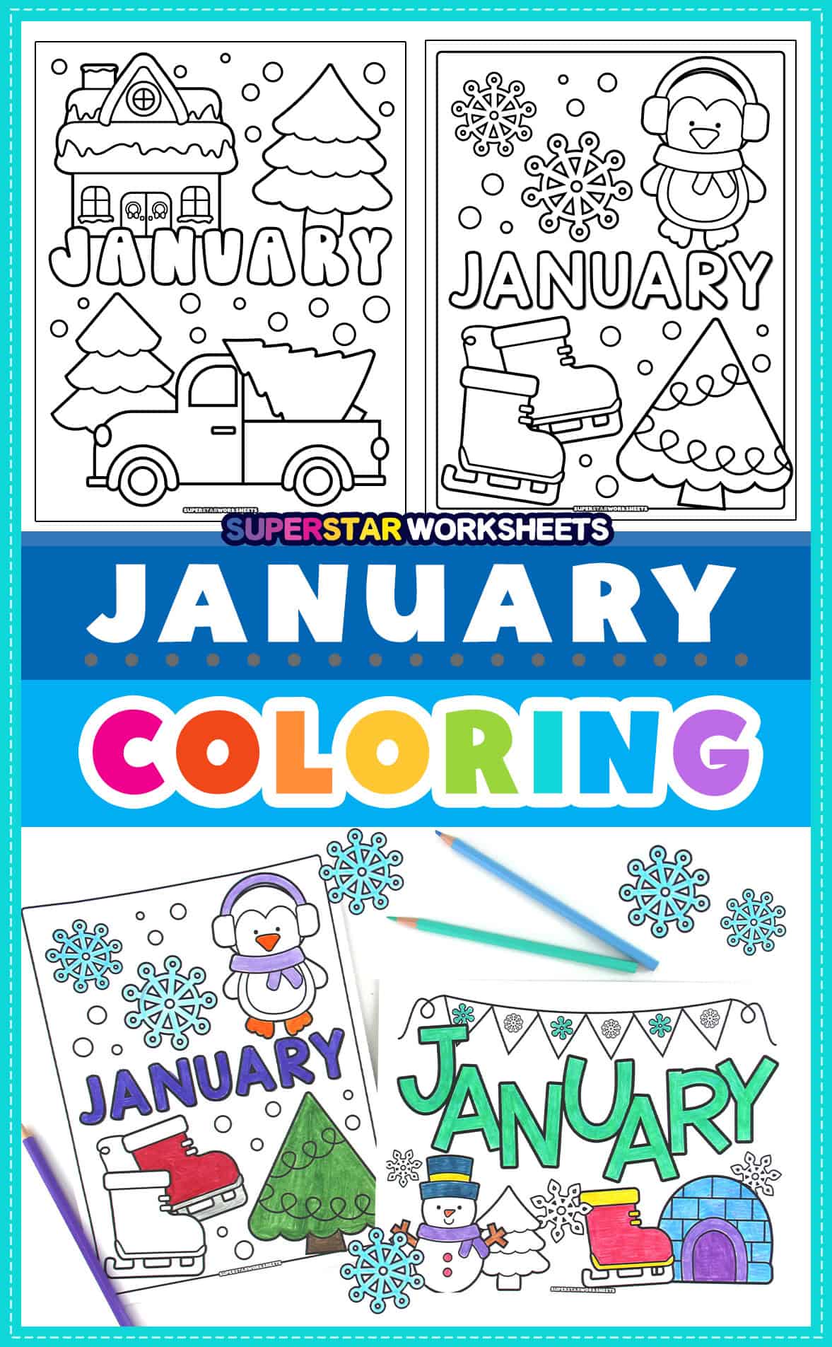 January Coloring Pages (Free Printables) - Superstar Worksheets