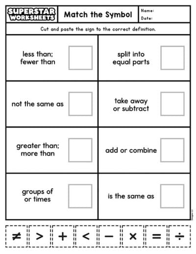 Math Symbols Charts - Superstar Worksheets
