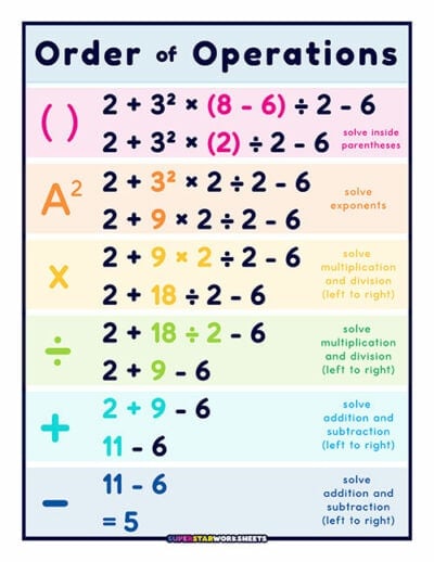 Order of Operations - Superstar Worksheets