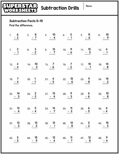 Math Drills - Superstar Worksheets