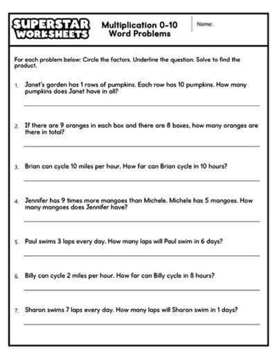 Multiplication Word Problems Worksheets - Superstar Worksheets