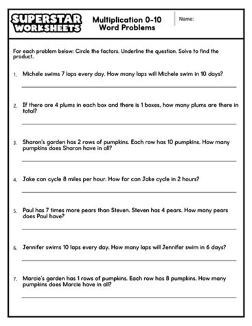 Multiplication Word Problems Worksheets - Superstar Worksheets