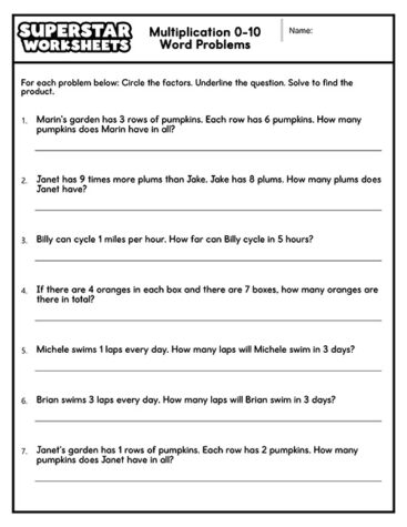 Multiplication Word Problems Worksheets - Superstar Worksheets