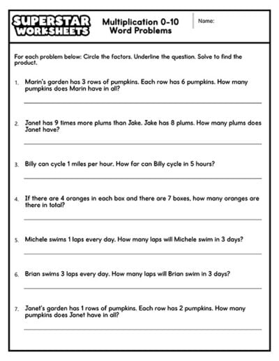 Multiplication Word Problems Worksheets - Superstar Worksheets