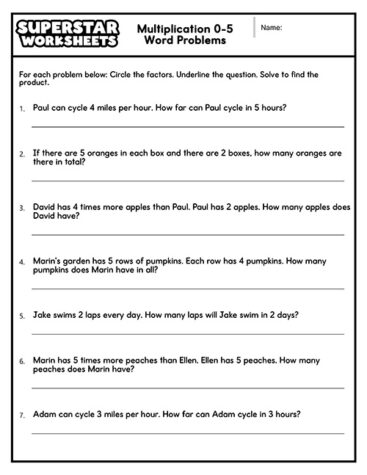 Multiplication Word Problems Worksheets - Superstar Worksheets