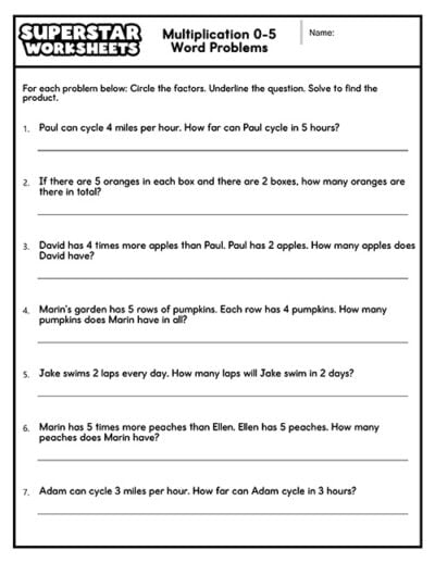 Multiplication Word Problems Worksheets - Superstar Worksheets