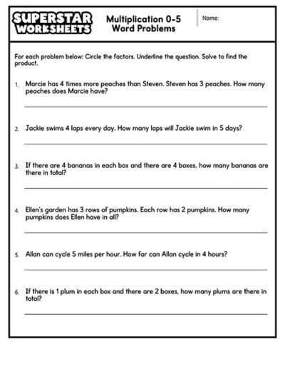 Multiplication Word Problems Worksheets - Superstar Worksheets