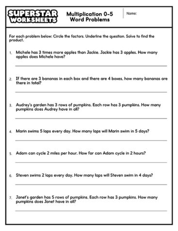 Multiplication Word Problems Worksheets - Superstar Worksheets
