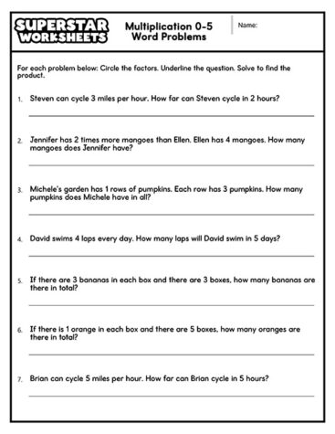 Multiplication Word Problems Worksheets - Superstar Worksheets