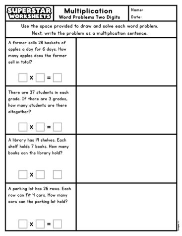 Multiplication Word Problems Worksheets - Superstar Worksheets