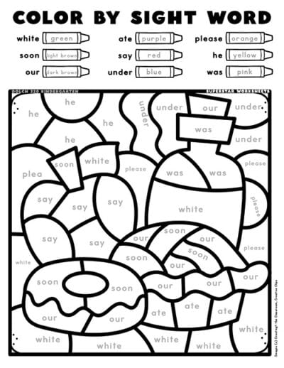Color by Sight Words - Superstar Worksheets