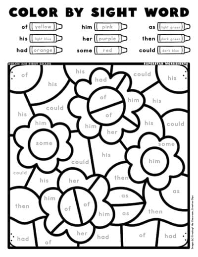 Color by Sight Words - Superstar Worksheets