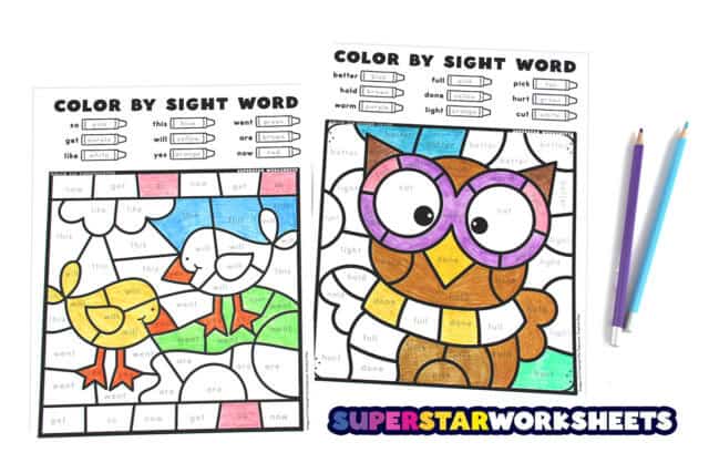 Color by Sight Words - Superstar Worksheets
