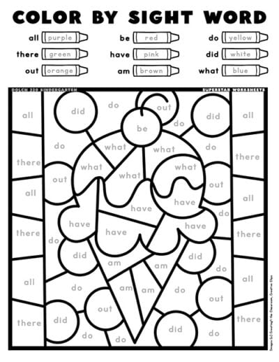 Color by Sight Words - Superstar Worksheets