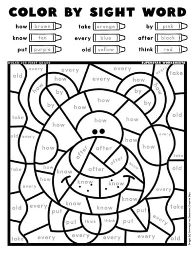 Color by Sight Words - Superstar Worksheets