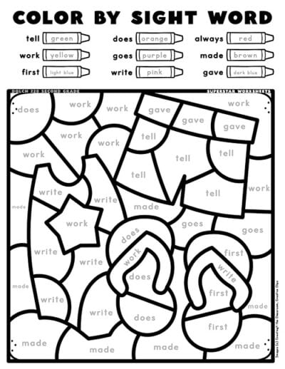 Color by Sight Words - Superstar Worksheets
