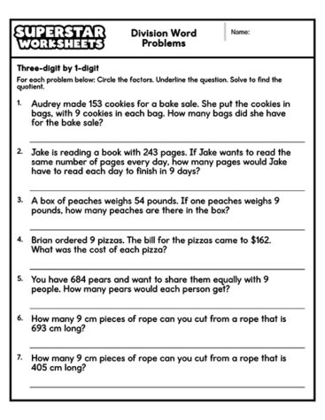 Division Word Problems - Superstar Worksheets