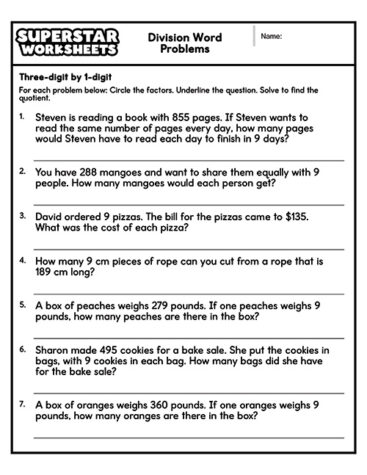 Division Word Problems - Superstar Worksheets
