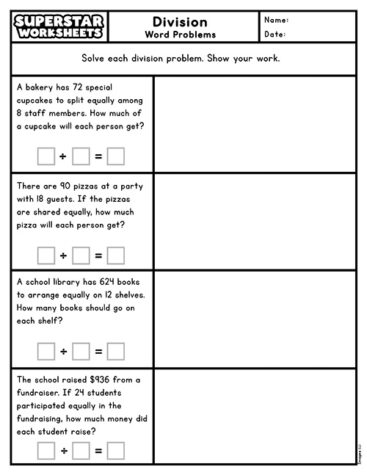 Division Word Problems - Superstar Worksheets