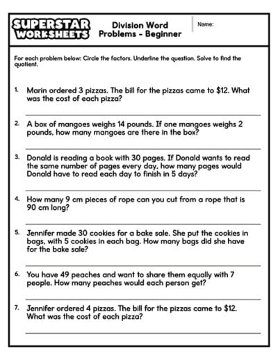 Division Word Problems - Superstar Worksheets