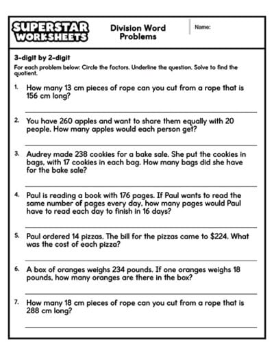 Division Word Problems - Superstar Worksheets