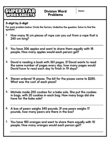 Division Word Problems - Superstar Worksheets