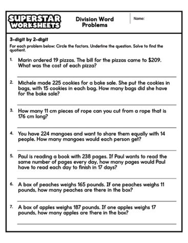 Division Word Problems - Superstar Worksheets