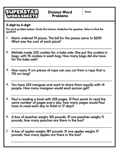 Division Word Problems - Superstar Worksheets