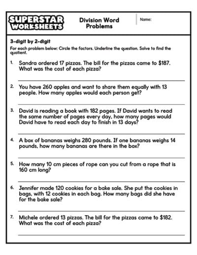 Division Word Problems - Superstar Worksheets