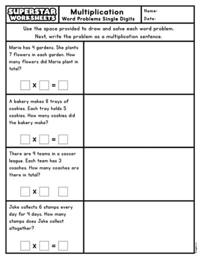 Multiplication Word Problems Worksheets - Superstar Worksheets